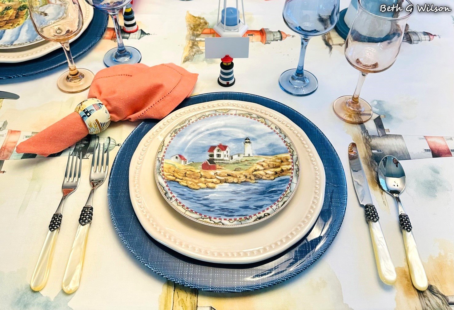 Lighthouses on a Summer Tablescape — Whispers of the Heart