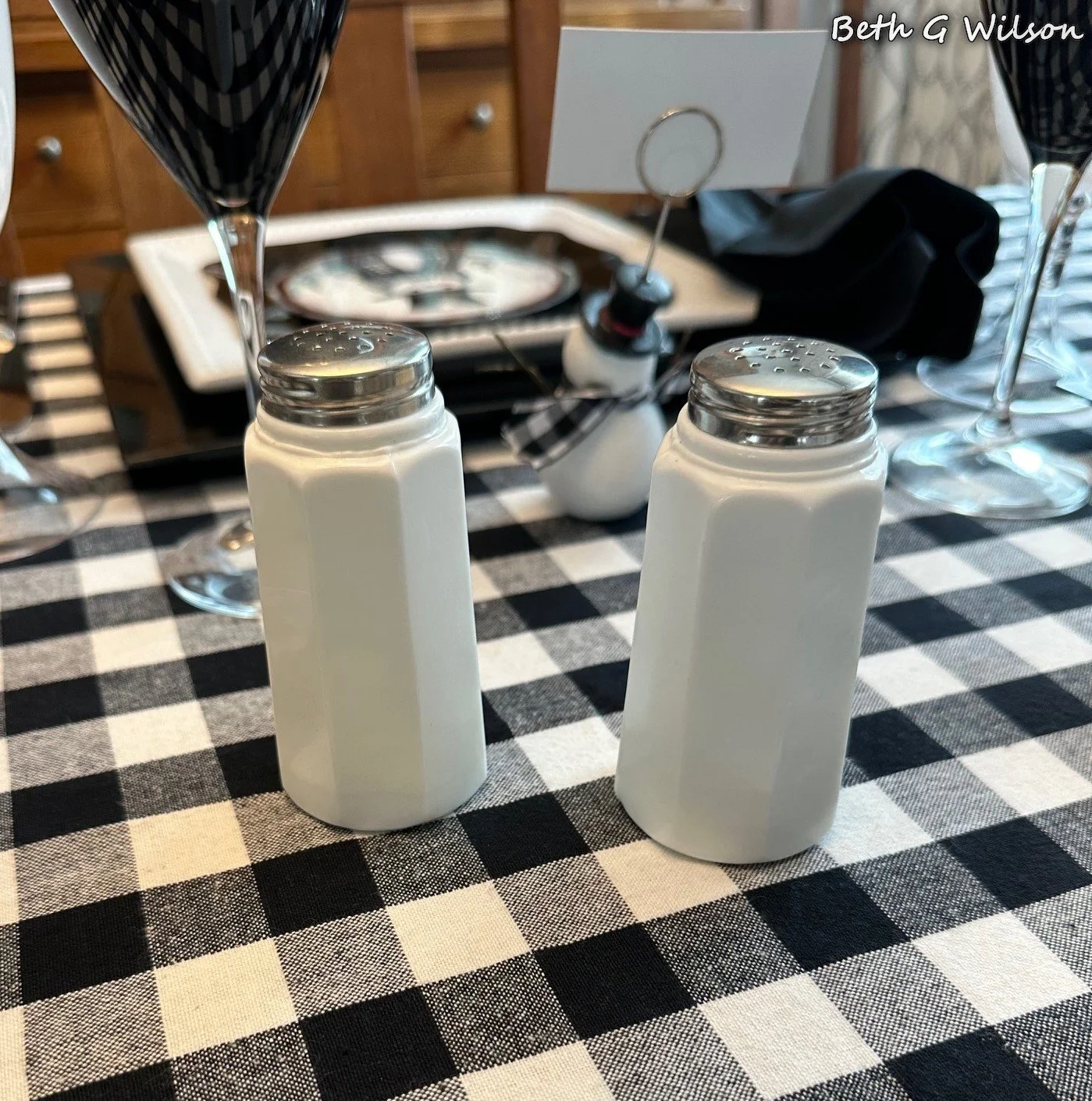 Snowmen on a Buffalo Check Winter Tablescape — Whispers of the Heart