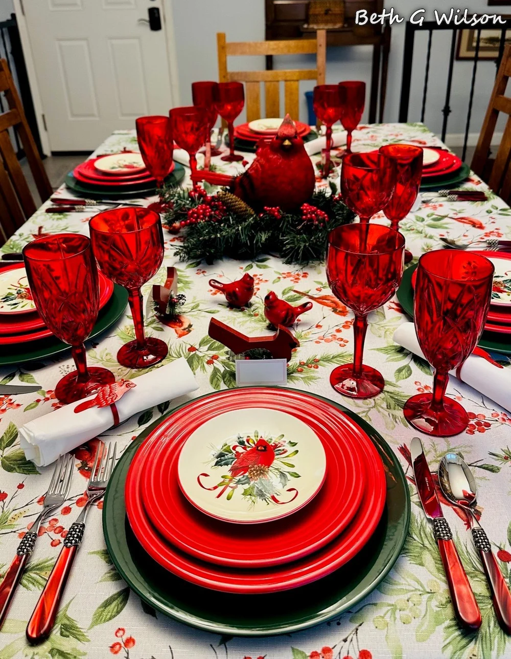 Cardinals on a Winter Tablescape — Whispers of the Heart