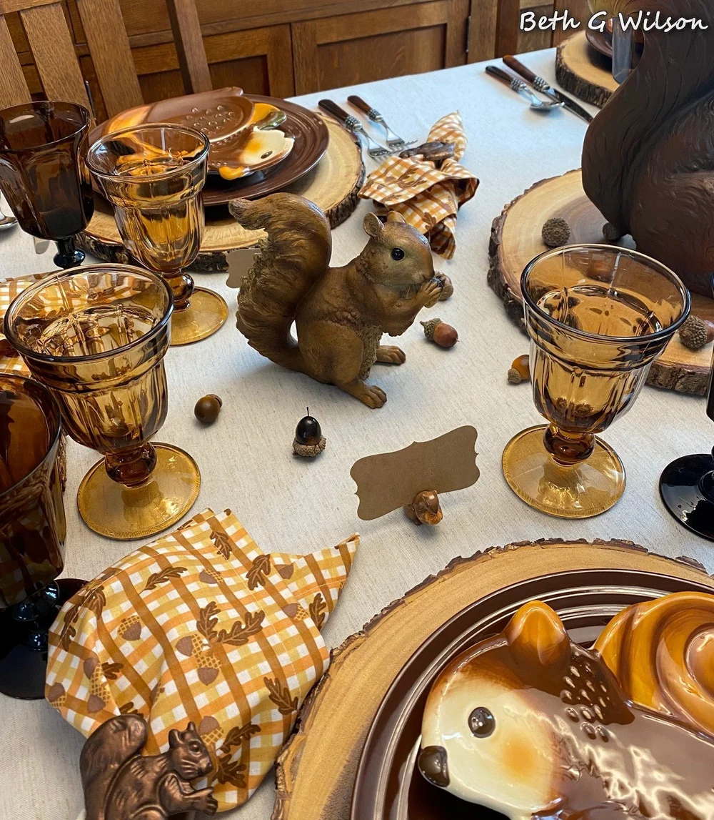 Squirrels on a November Thanksgiving Buffet Tablescape — Whispers of ...
