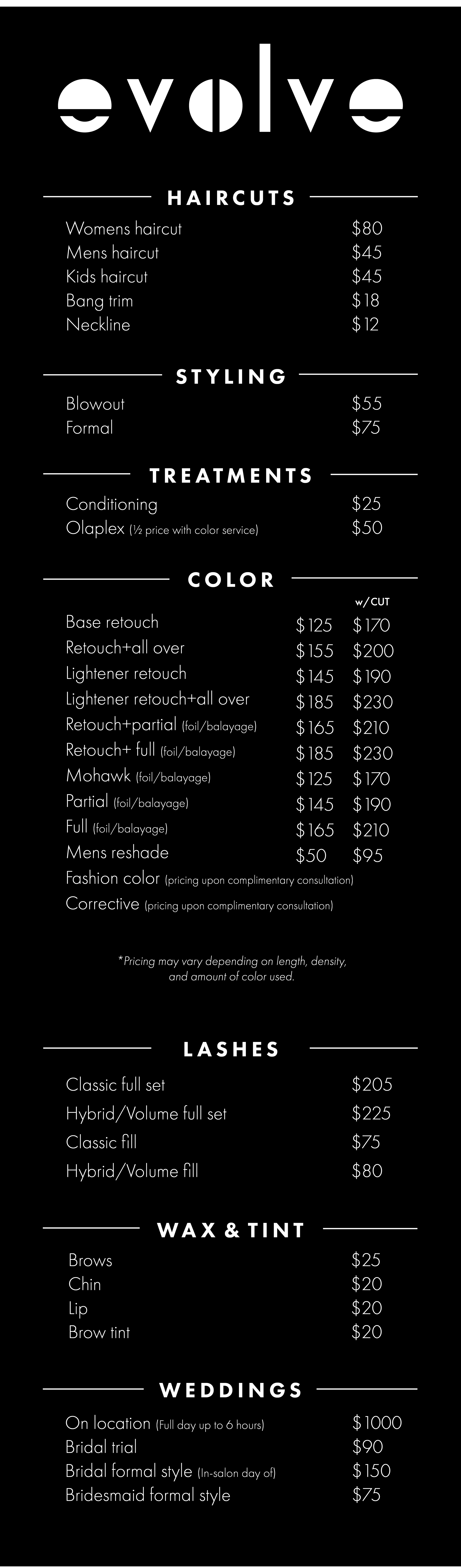 Carolynn's Service Menu — Evolve Hair Design