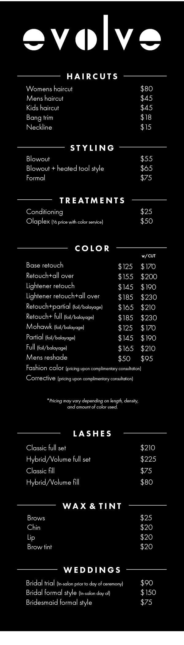 Carolynn's Service Menu — Evolve Hair Design