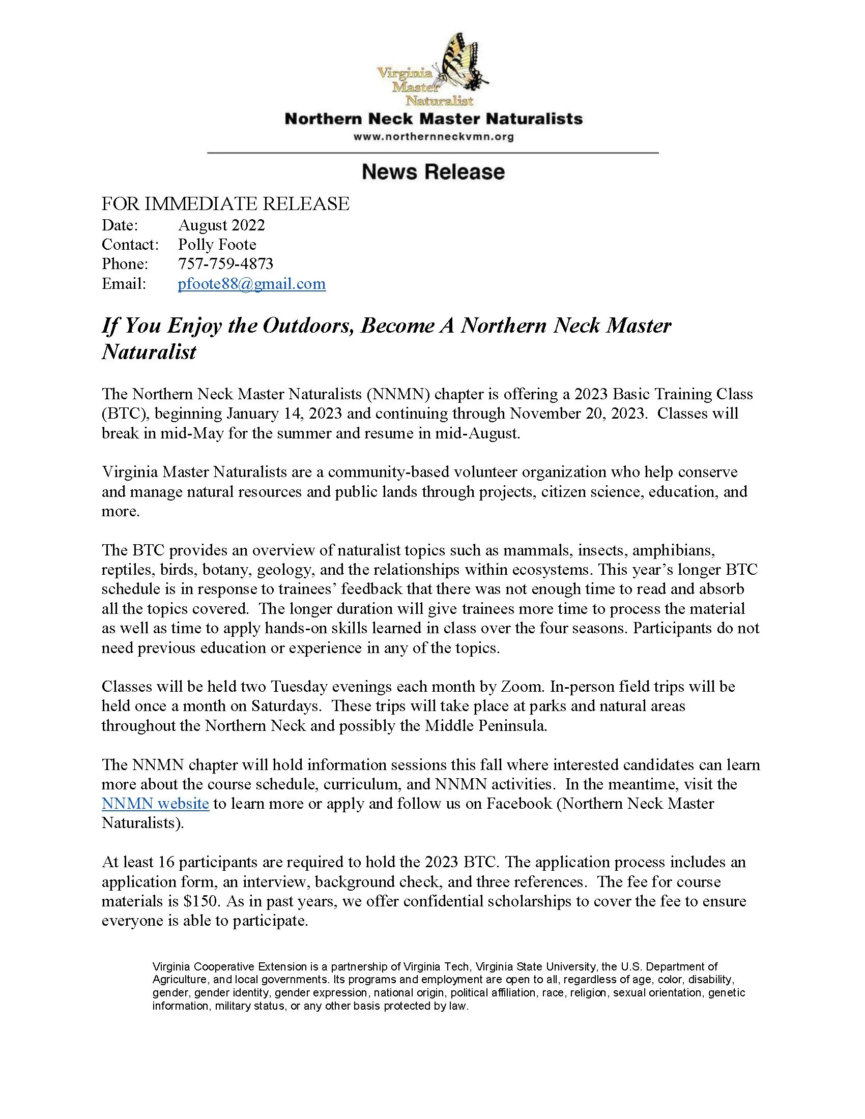 News & Notes — Northern Neck Master Naturalists