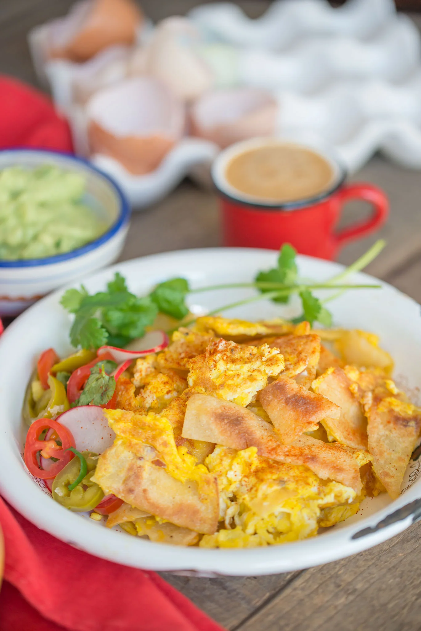 Tortilla & Egg Scramble with Garlic Guacamole & Fresh Salsa — Mixed ...