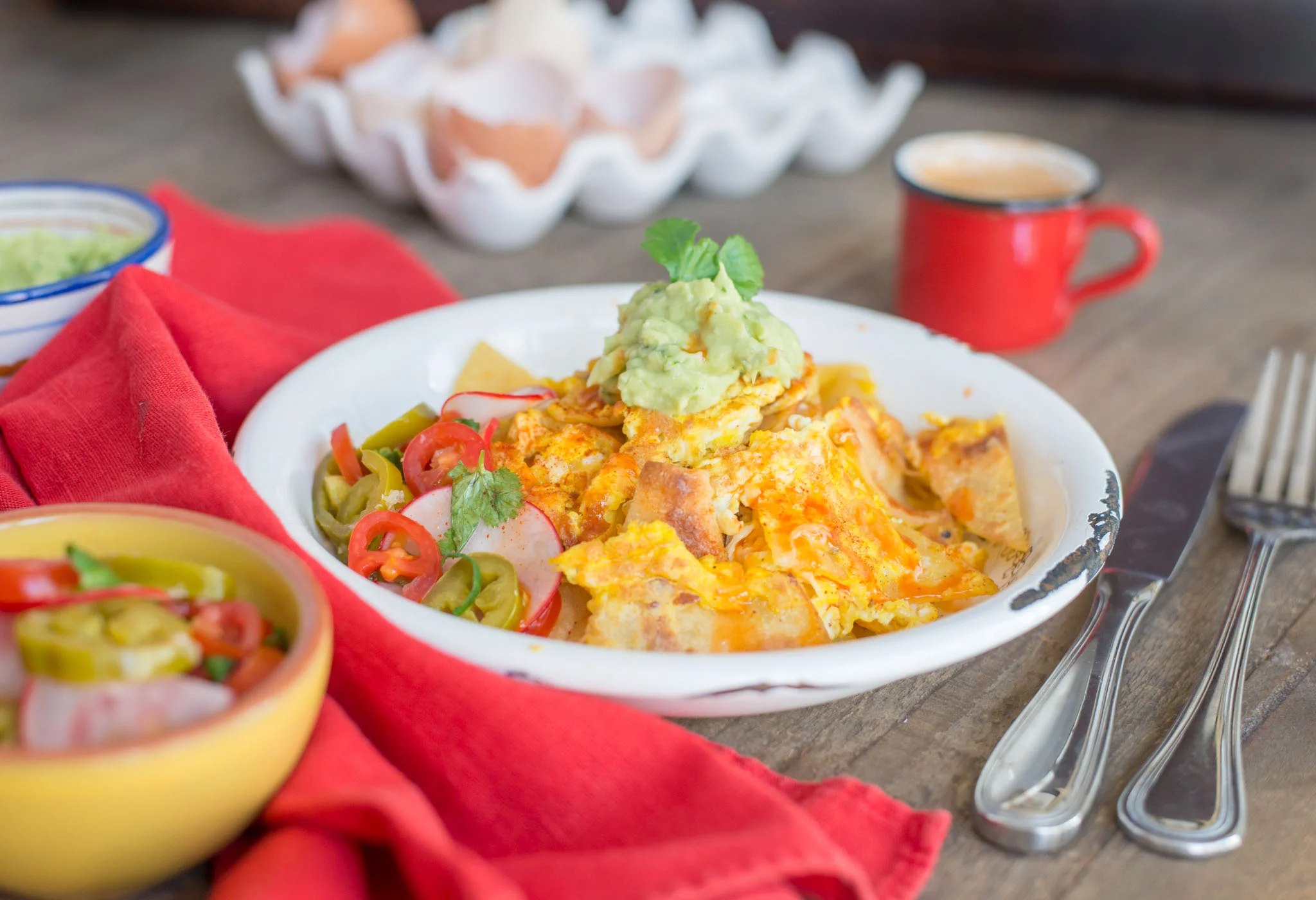 Tortilla & Egg Scramble with Garlic Guacamole & Fresh Salsa — Mixed ...