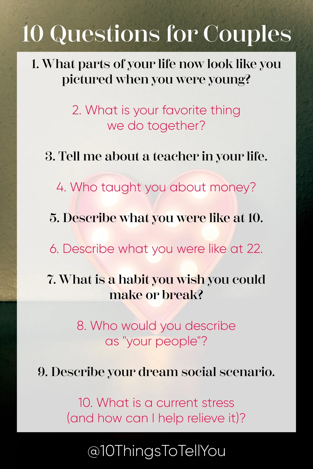 Ep 125: 10 Questions for Couples — 10 Things To Tell You.