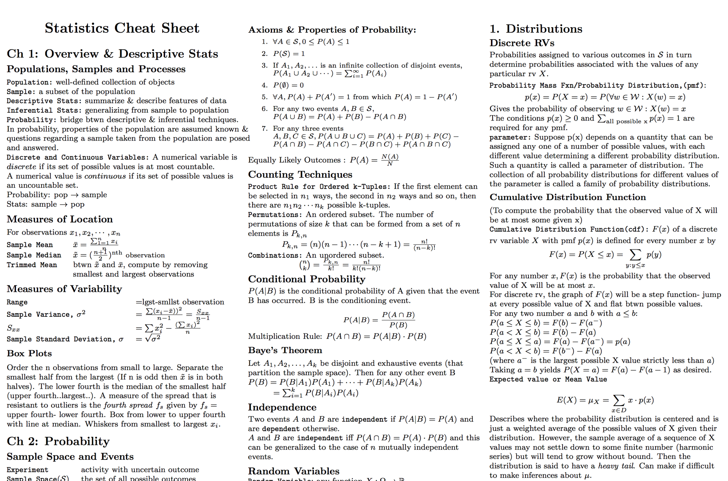 Intro To Statistics Cheat Sheet | Slide Course Intro To Statistics Cheat Sheet | Slide Course