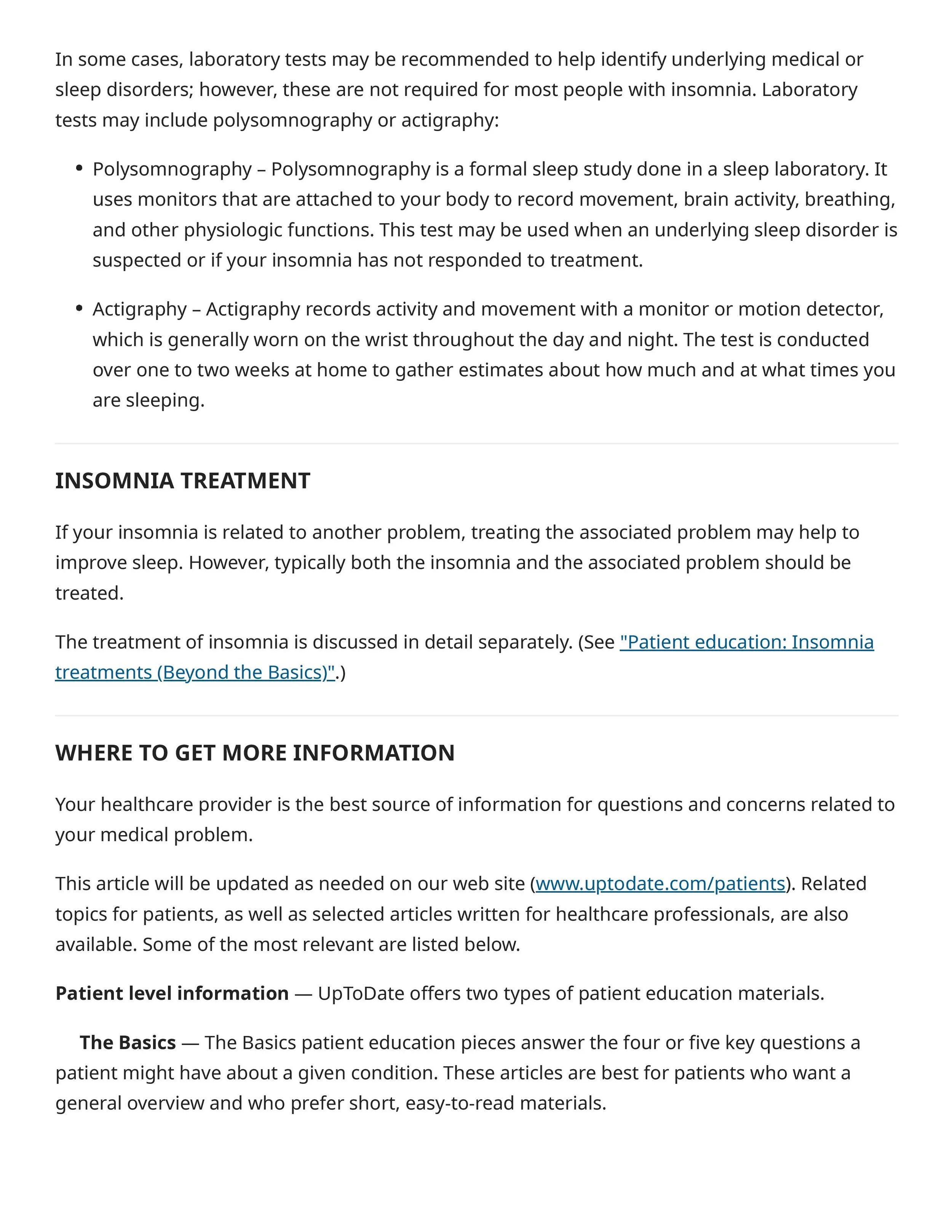 Insomnia (Beyond the Basics) — Transitional Care Physicians of America
