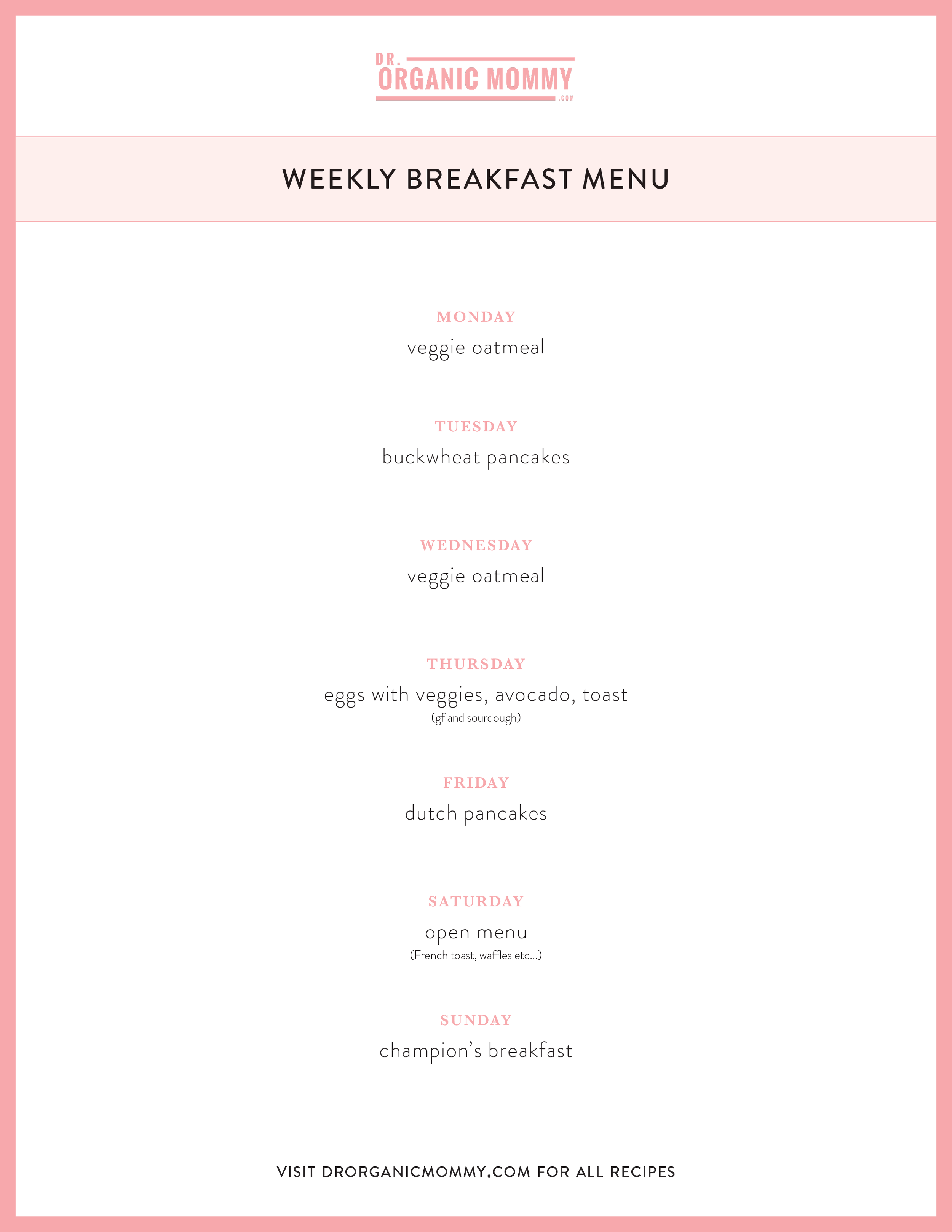 Weekly Breakfast Menu — Dr. Organic Mommy
