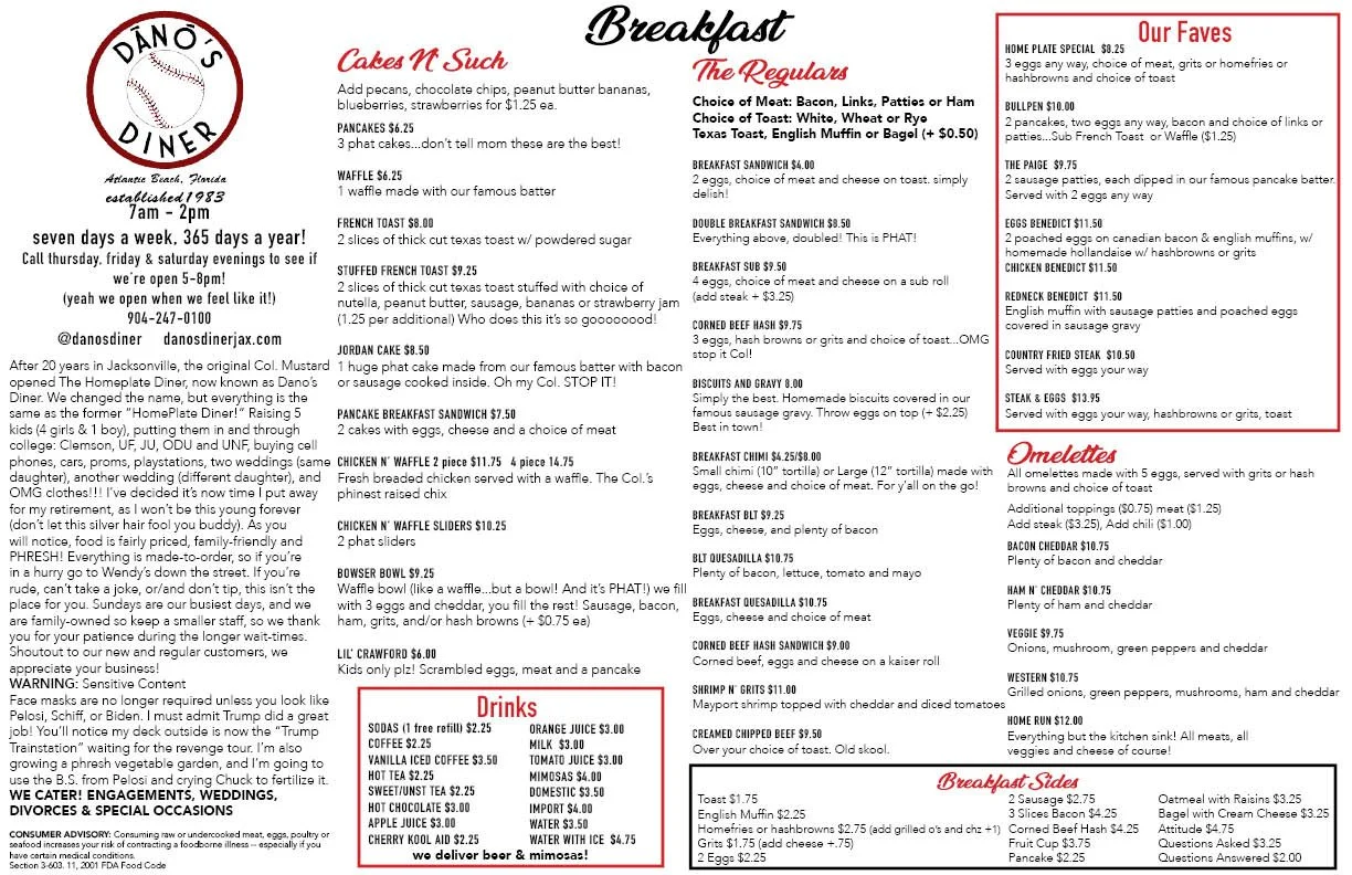 Menu — Dano's Diner