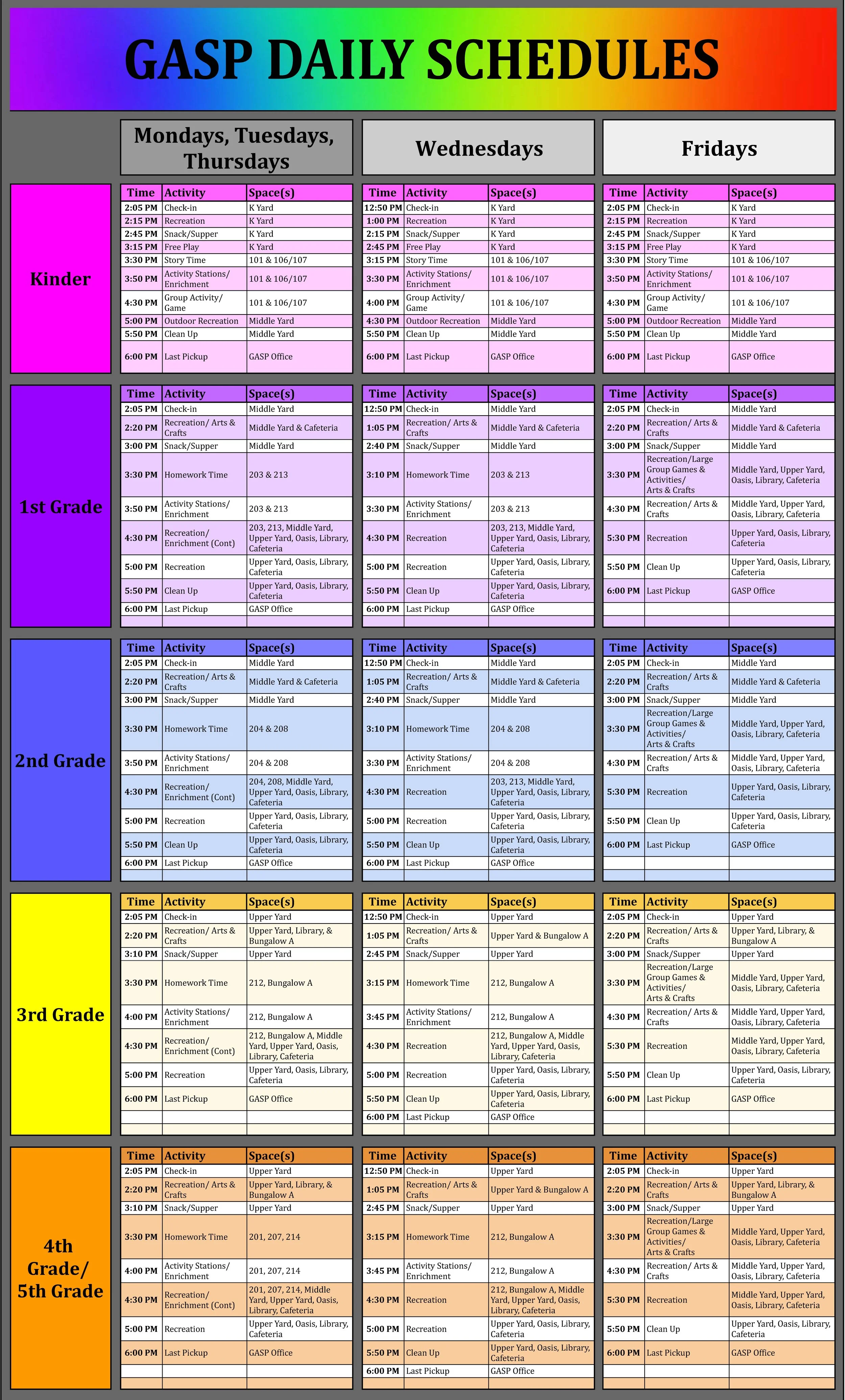 Daily Schedules — Grattan After School Program