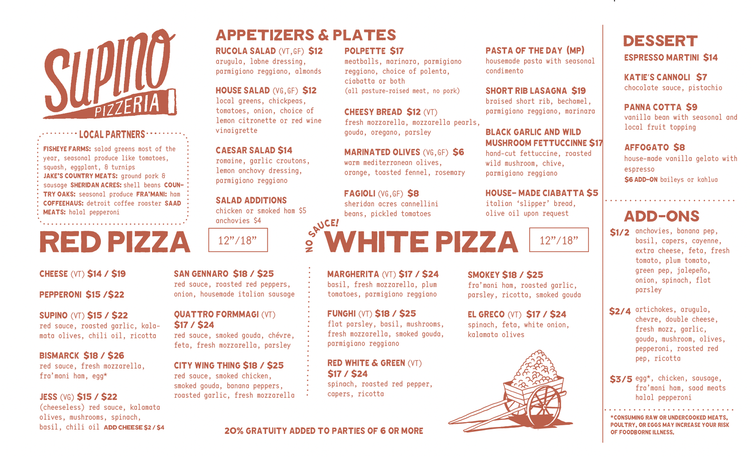 MENUS-SUPINO PIZZERIA — SUPINO PIZZERIA