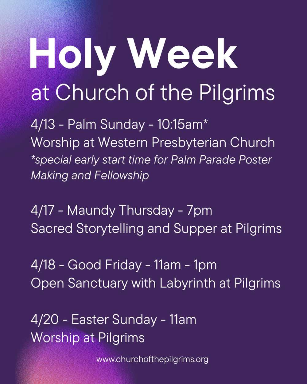 Holy Week Worship Services — Church of the Pilgrims