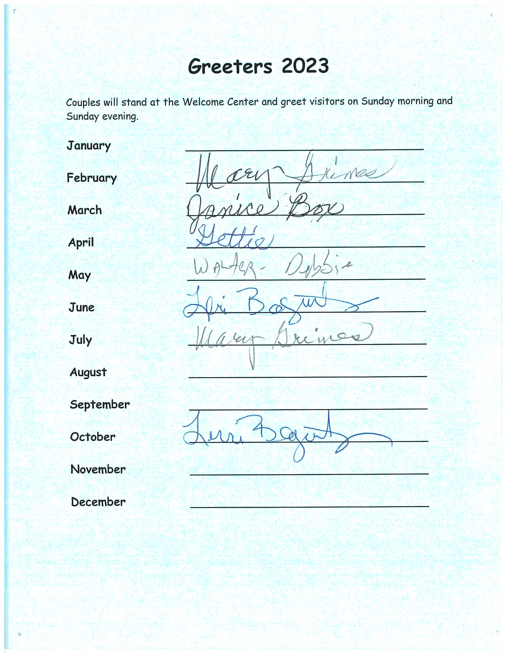 Sign Up Sheets — Walnut Street Church of Christ