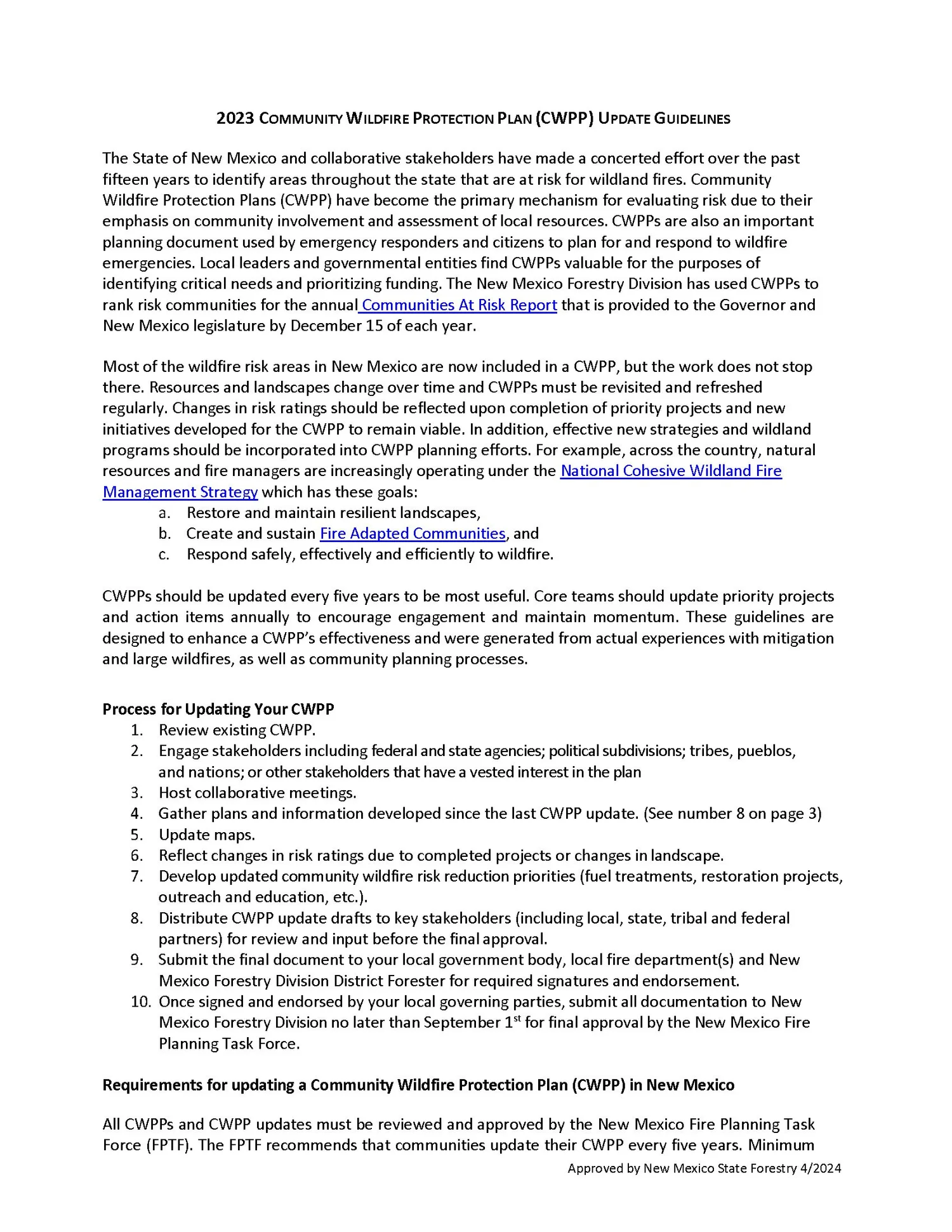 Community Wildfire Protection Plan (CWPP) — Fire Adapted NM