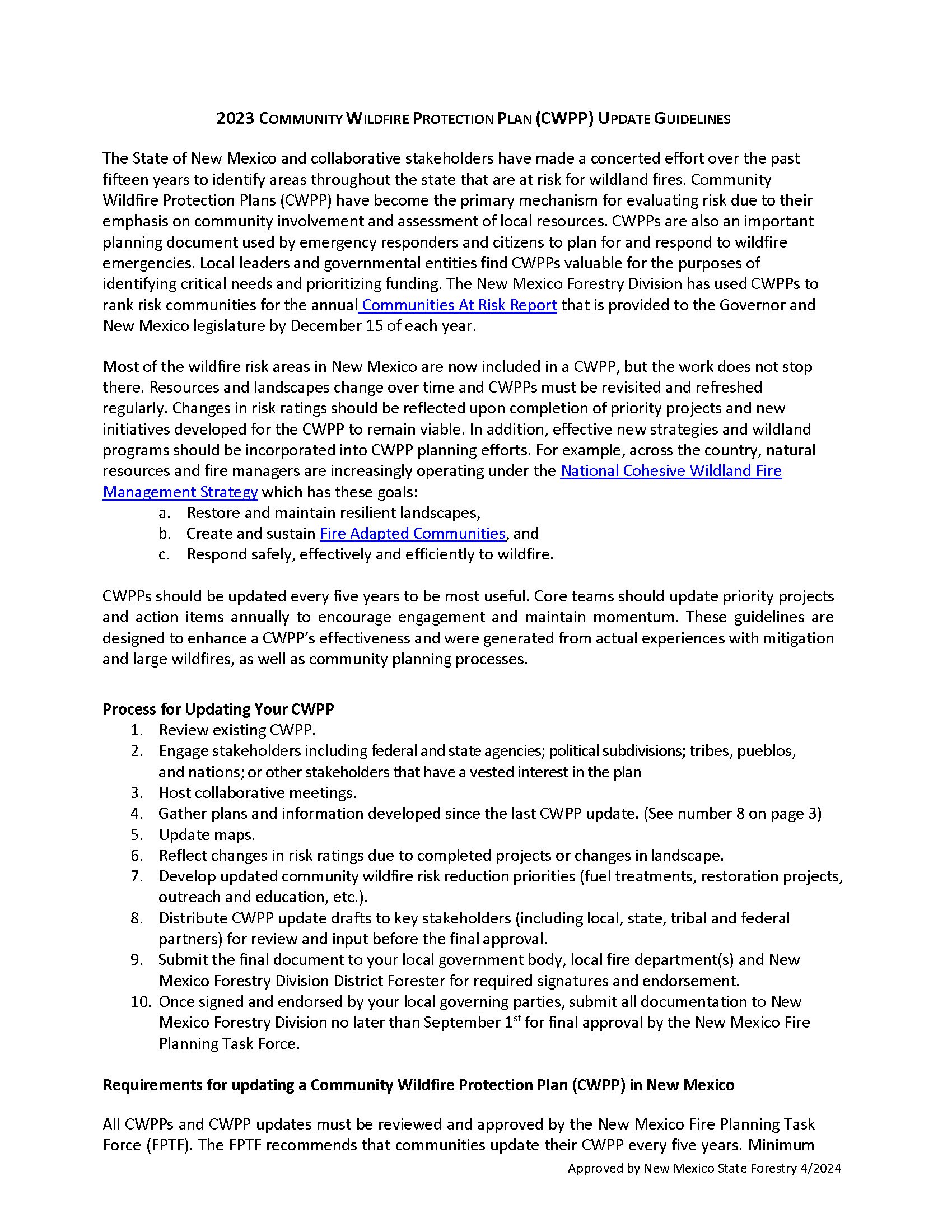 Community Wildfire Protection Plan (CWPP) — Fire Adapted NM