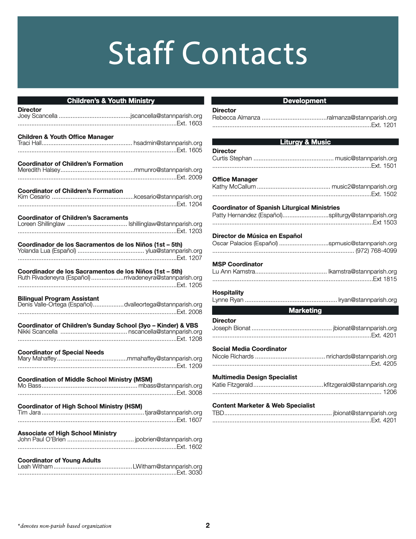 Staff & Ministry Directory — St. Ann Catholic Parish