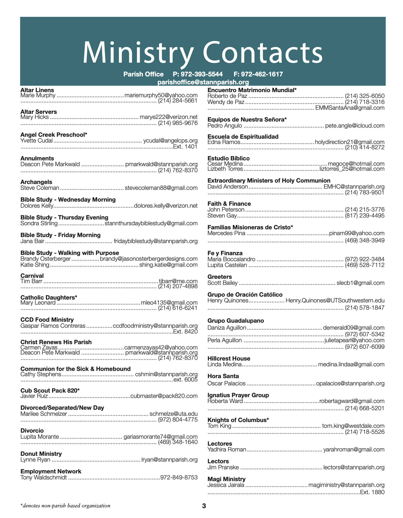 Staff & Ministry Directory — St. Ann Catholic Parish
