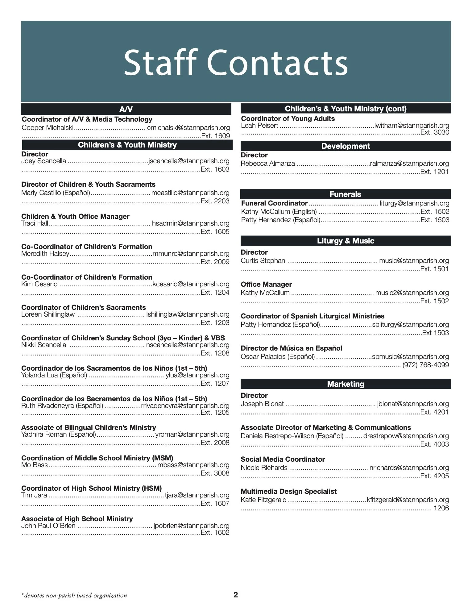 Staff & Ministry Directory — St. Ann Catholic Parish