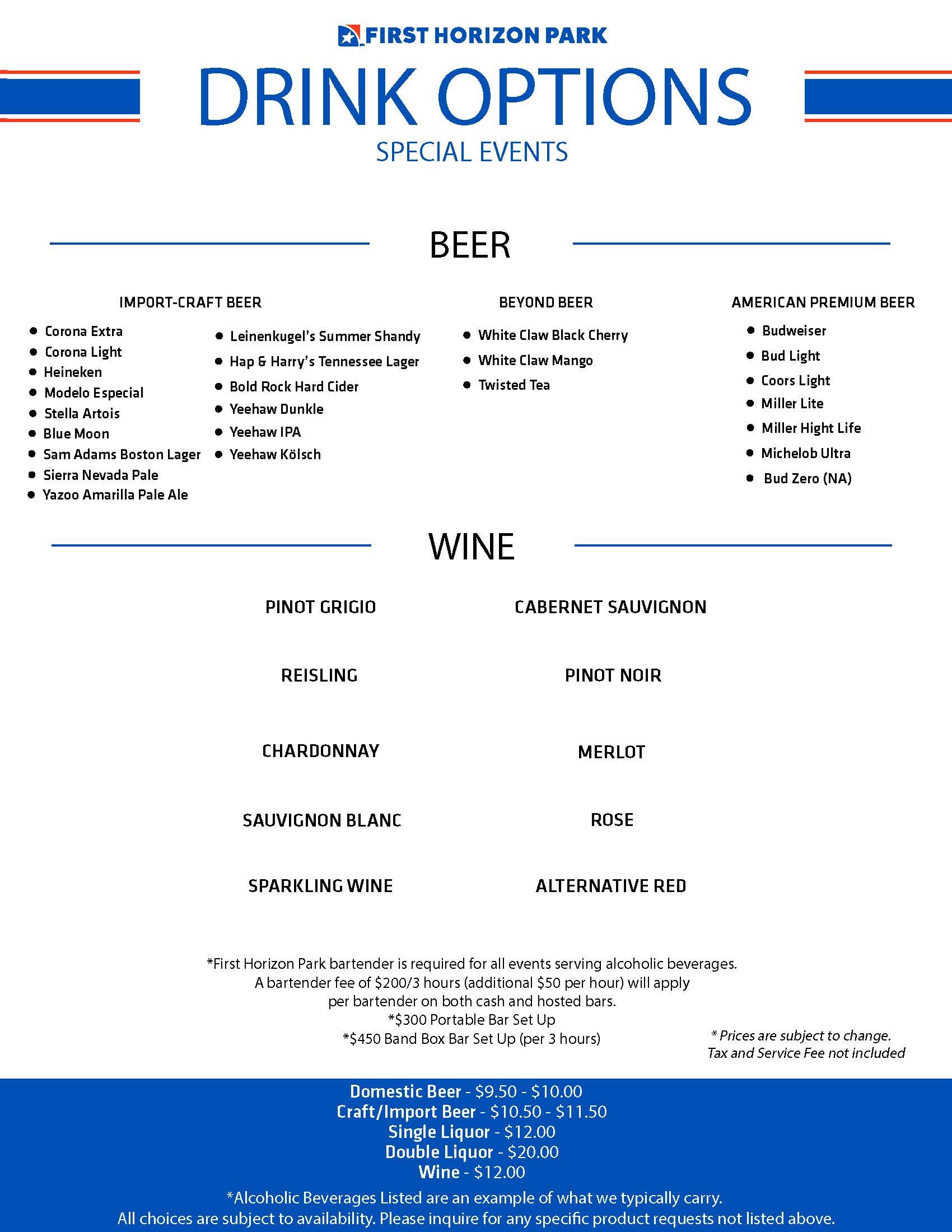 EVENT MENU — First Horizon Park