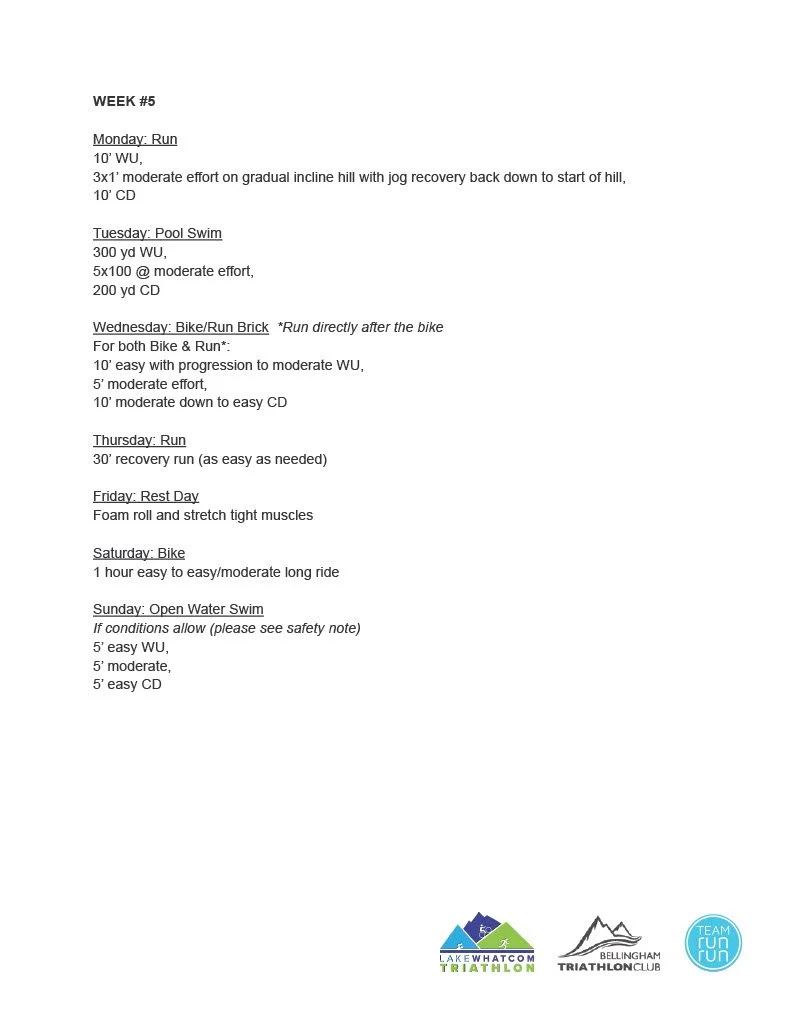 Sprint Triathlon Training Plan — Lake Whatcom Triathlon