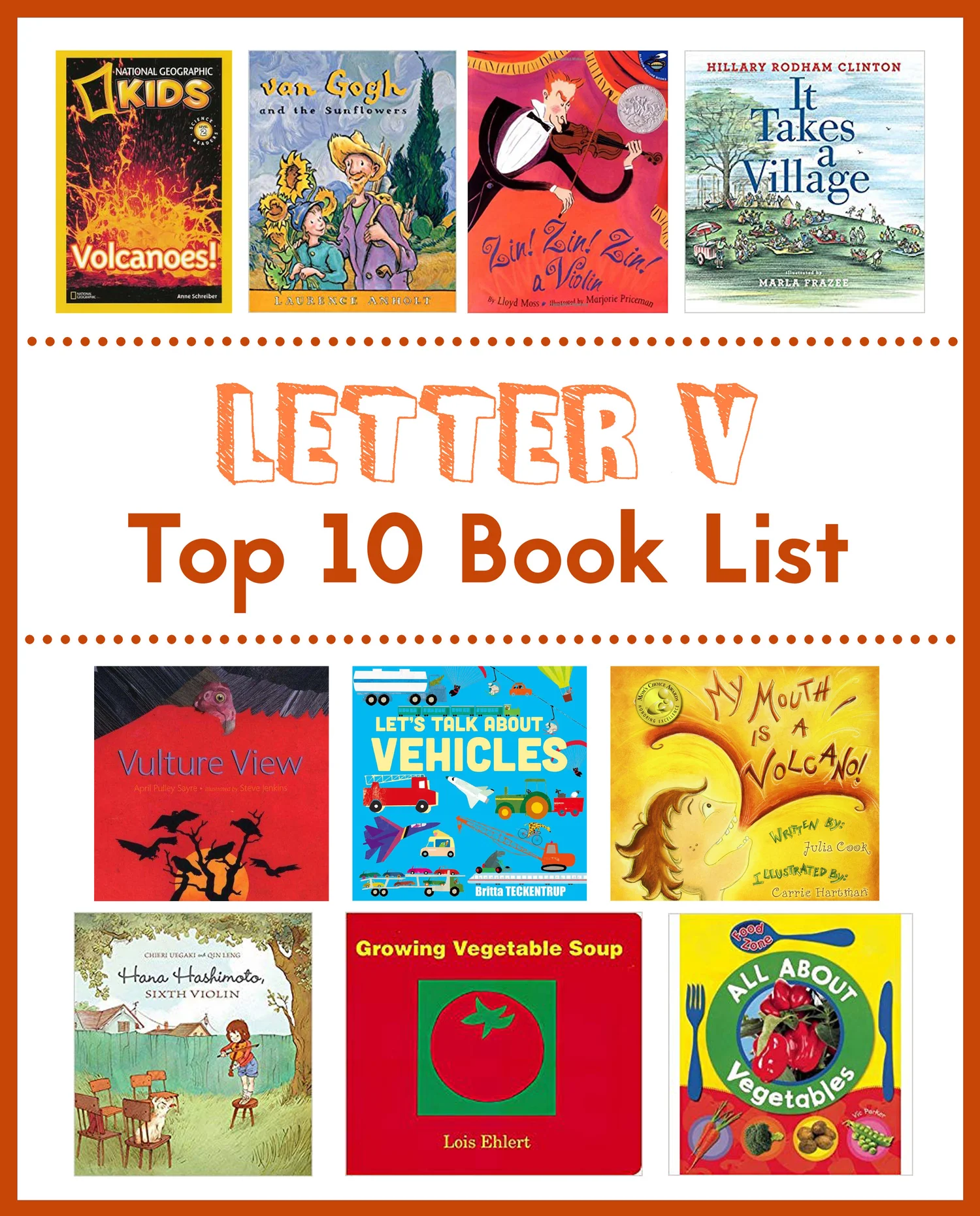 Letter V Top 10 Book List — ABC See, Hear, Do