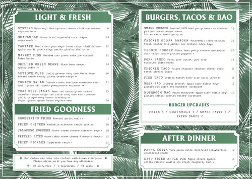 Menu | Bespoke Cocktail Rooftop Bar | Parasol & Swing