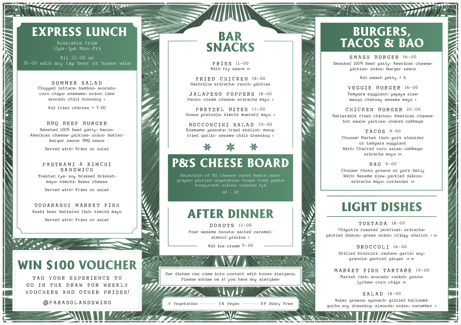 Menu — The Parasol & Swing Company