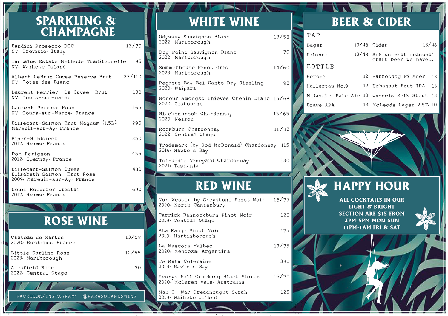 Menu — The Parasol & Swing Company