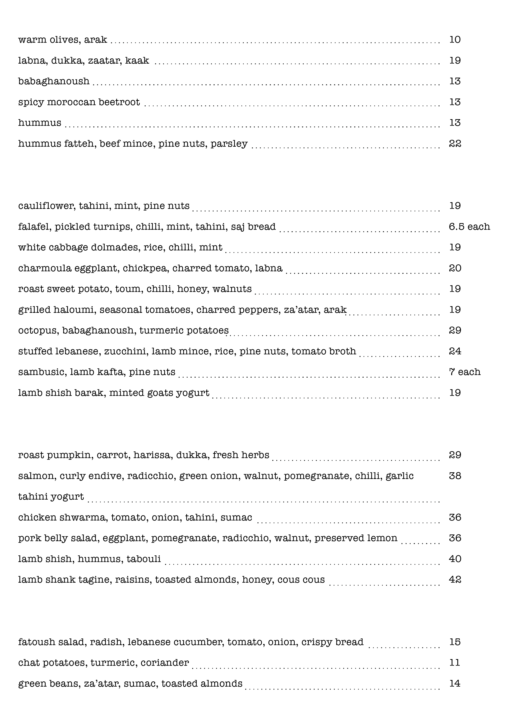 Food Menu — Yalla Sawa