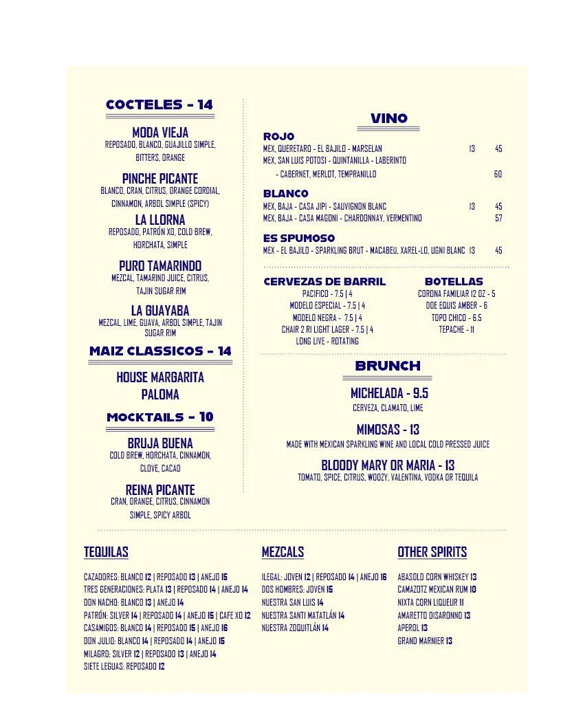 Providence Menu — Maiz