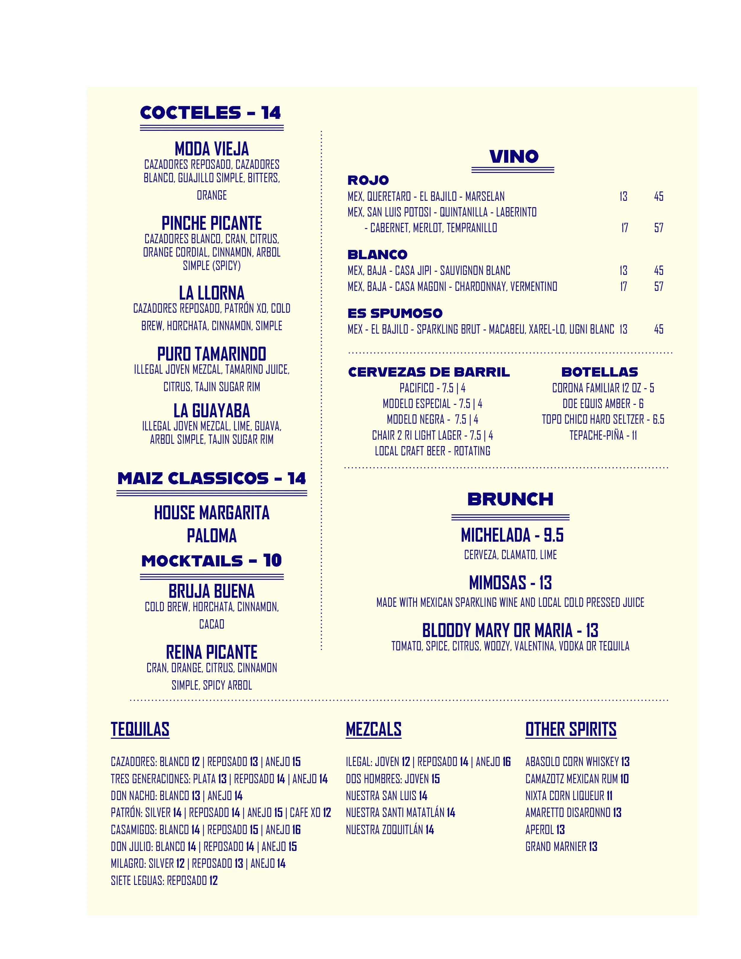 Providence Menu — Maiz