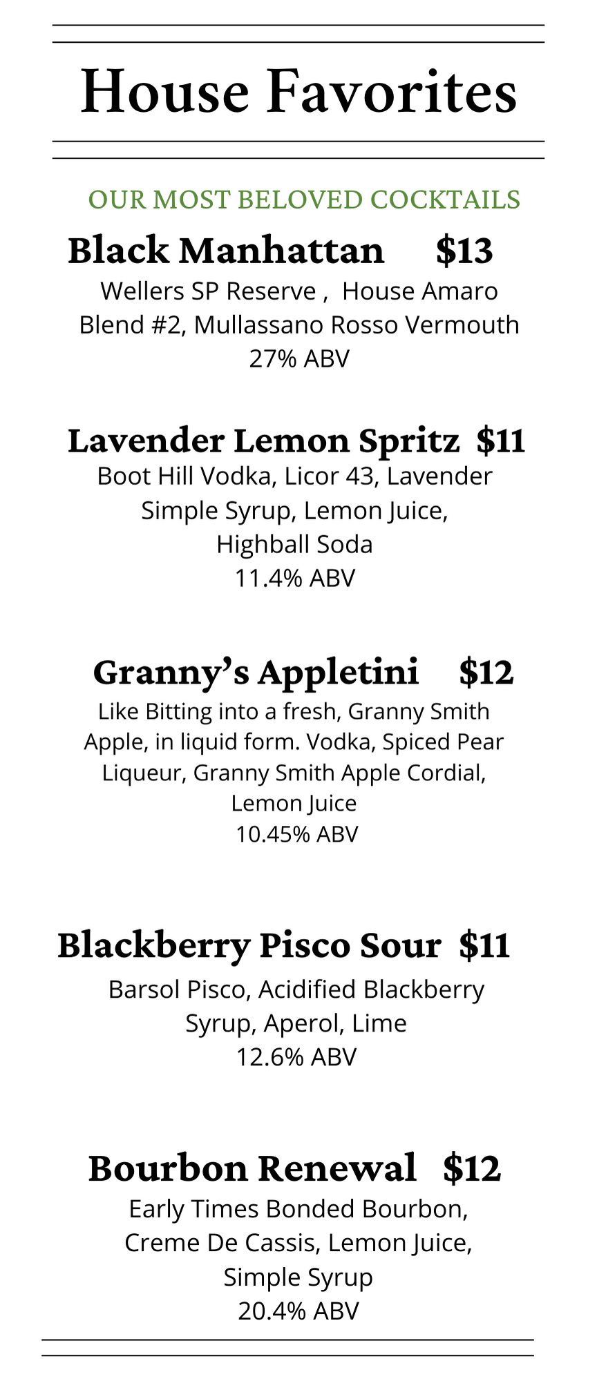 Menus — Arrow Cocktail Lounge