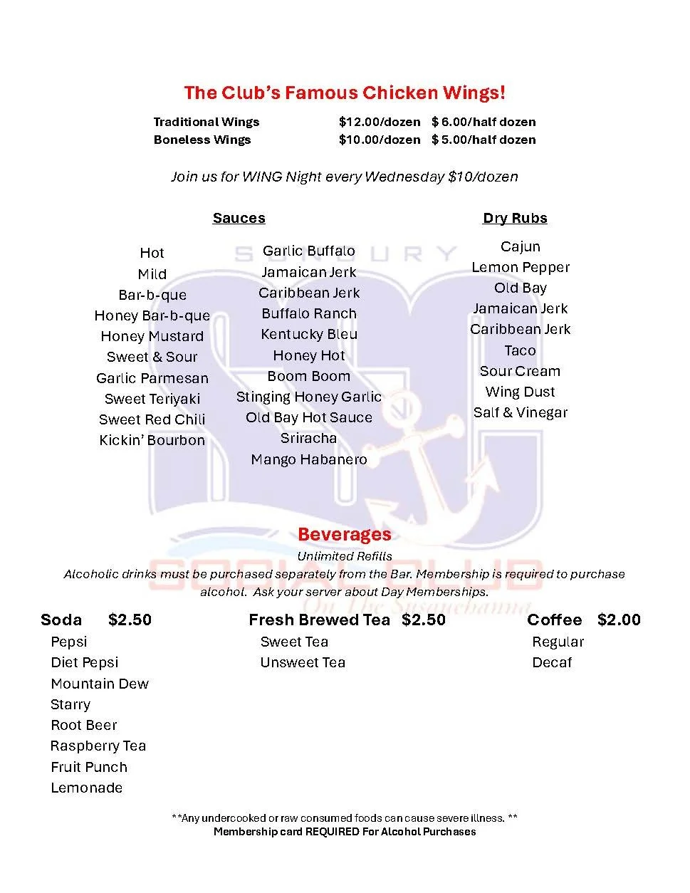 Sunbury Social Club Menu — Sunbury Social Club