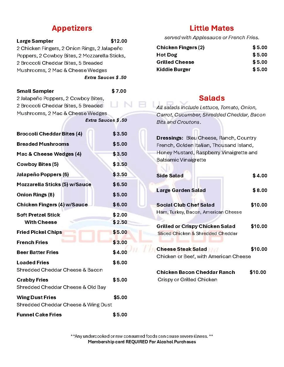 Sunbury Social Club Menu — Sunbury Social Club