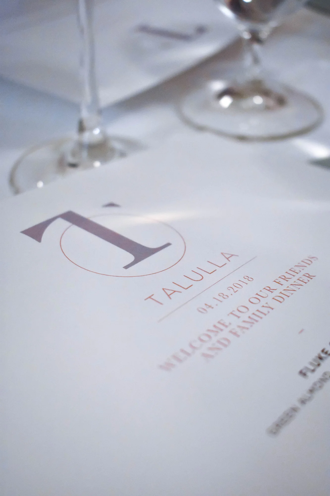 Dinner Menu — Talulla