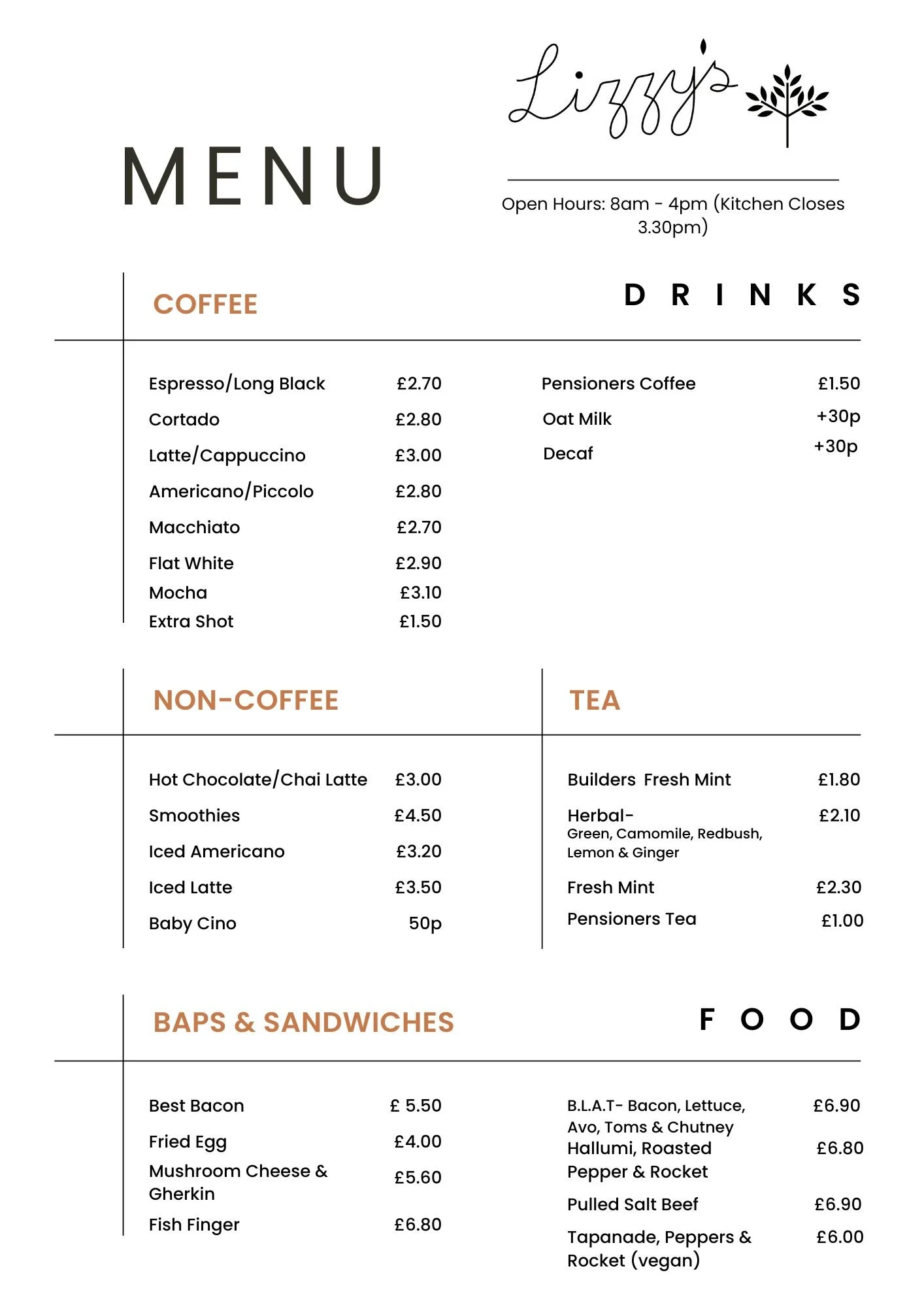 Our Menu — Lizzy's On The Green