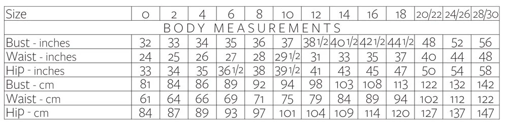 Size Charts — Christine Haynes