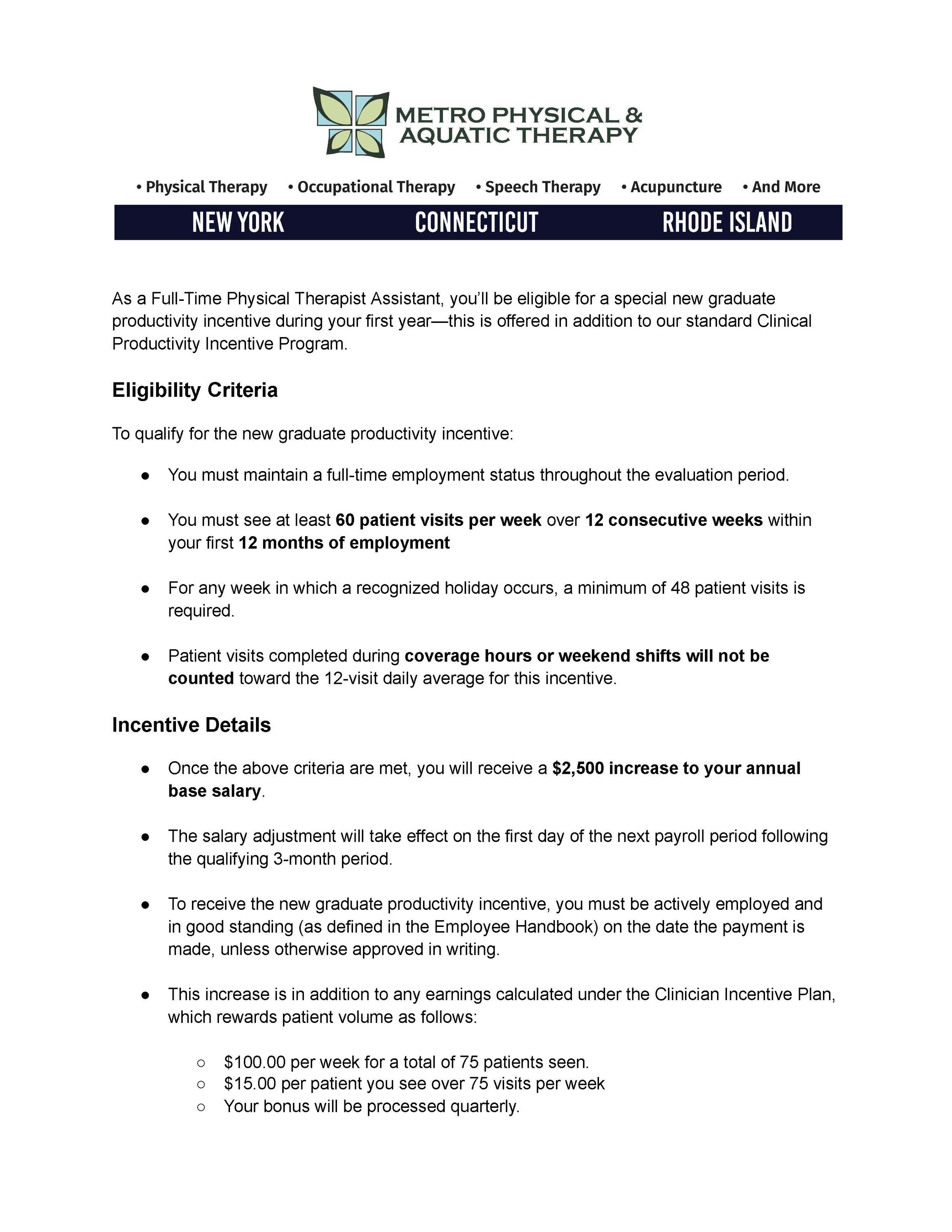 PTA New Grad Incentive Plan