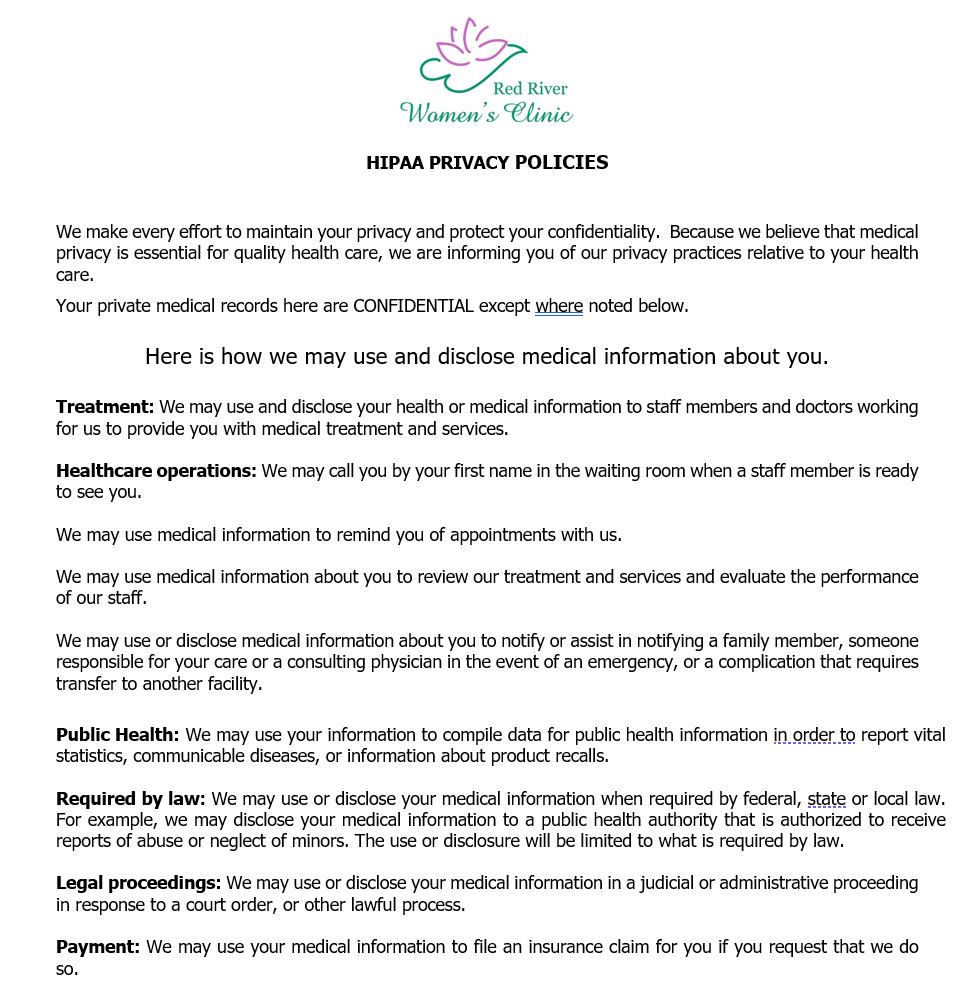 HIPAA Privacy Policy — Red River Women's Clinic