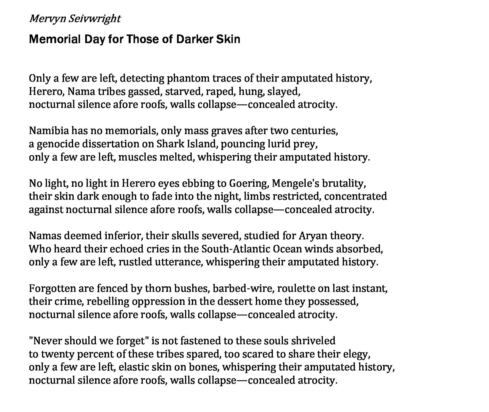 Mervyn Seivwright — River Heron Review