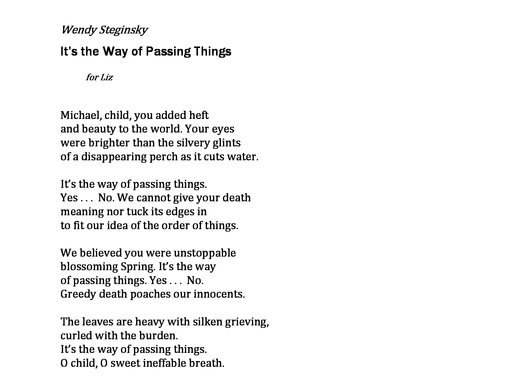 "It's the Way of Passing Things" — River Heron Review