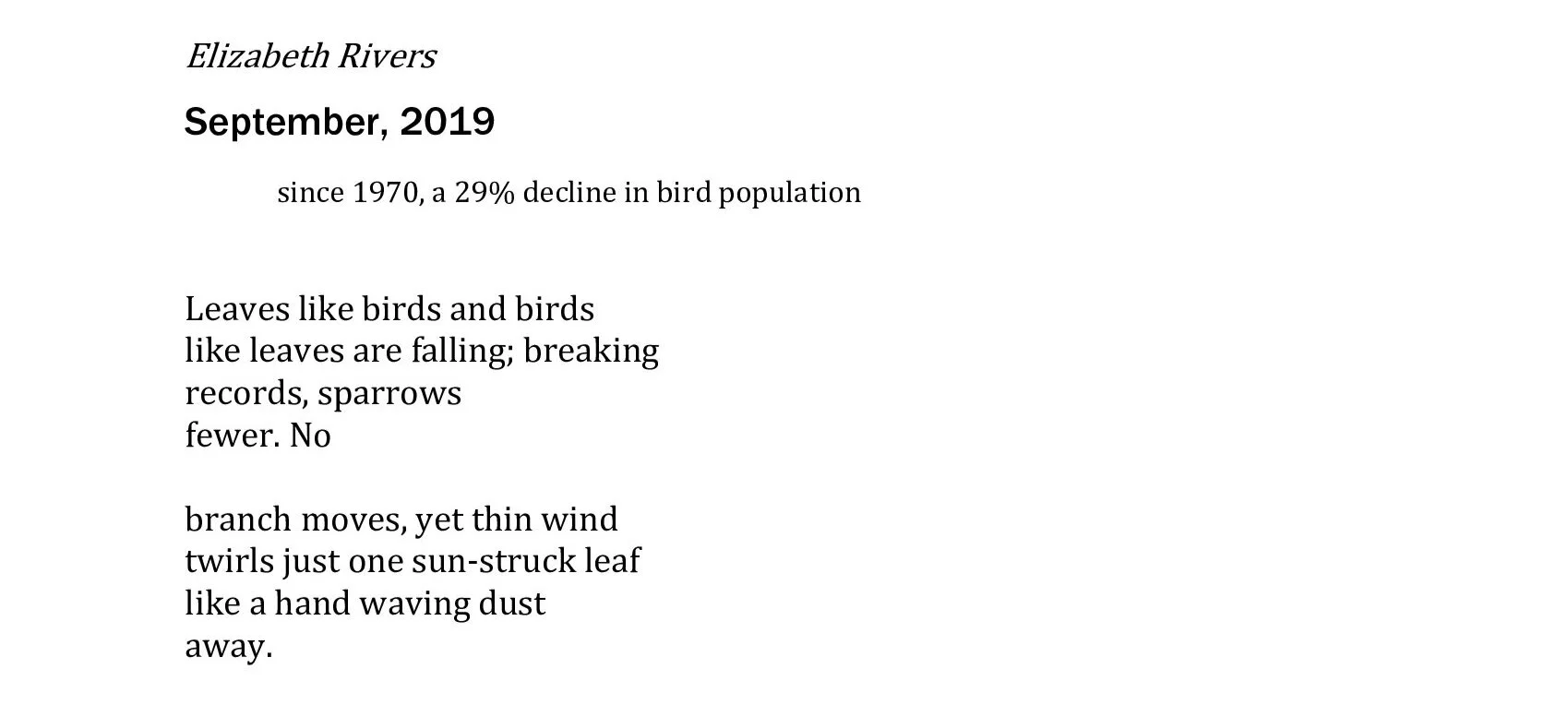 "September, 2019" — River Heron Review