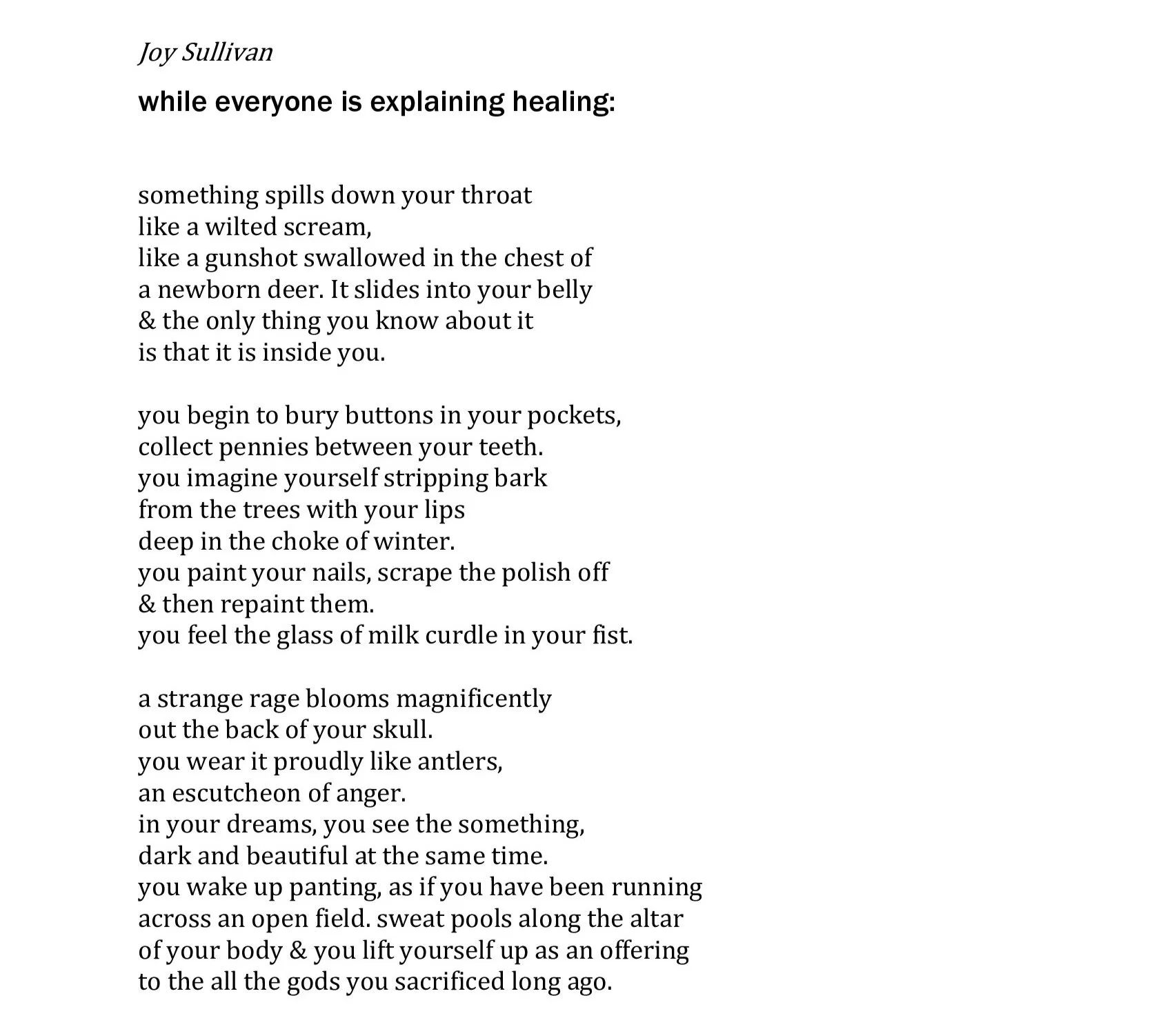 "while everyone is explaining healing:" — River Heron Review