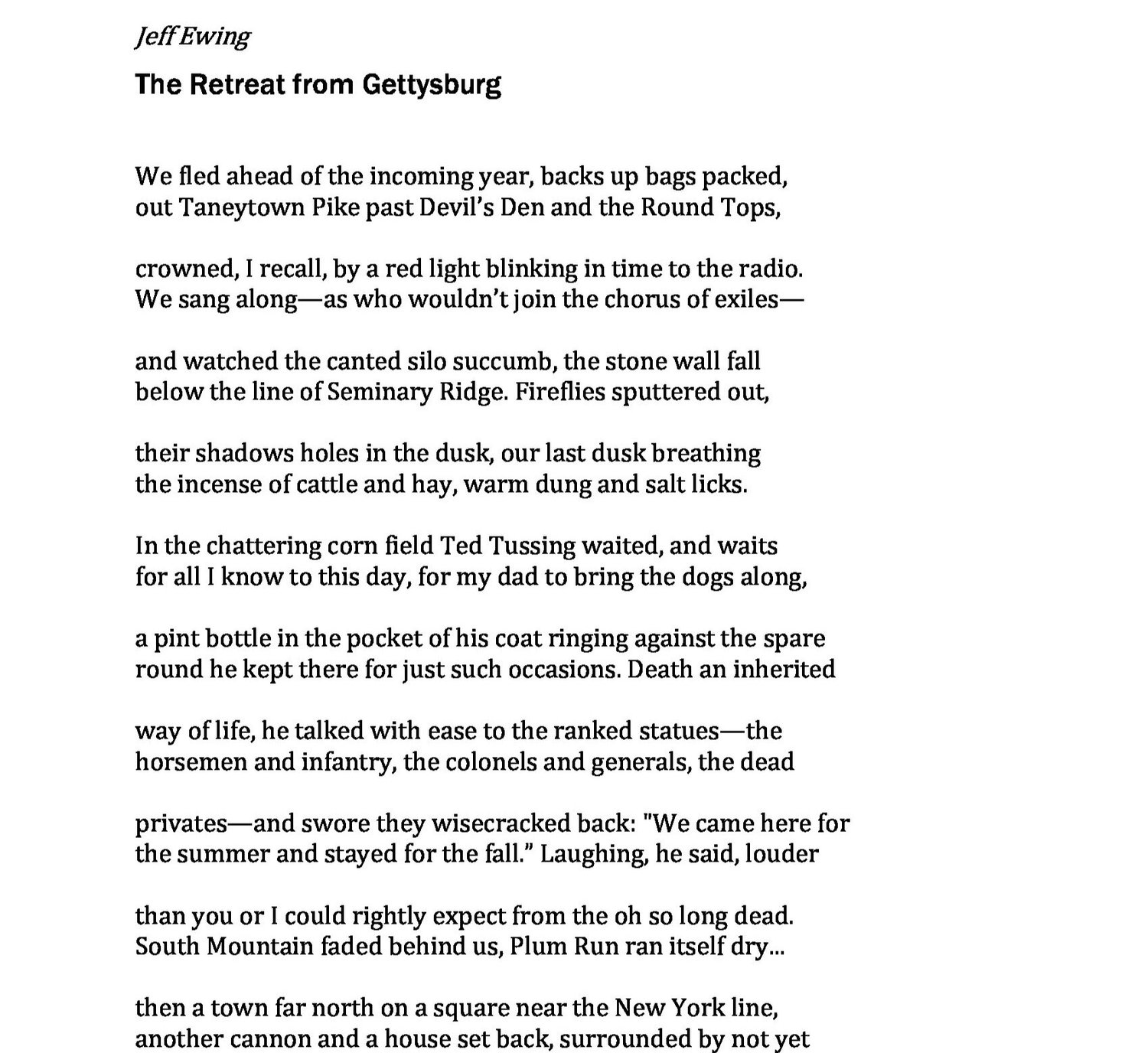 Jeff Ewing, "The Retreat from Gettysburg" — River Heron Review