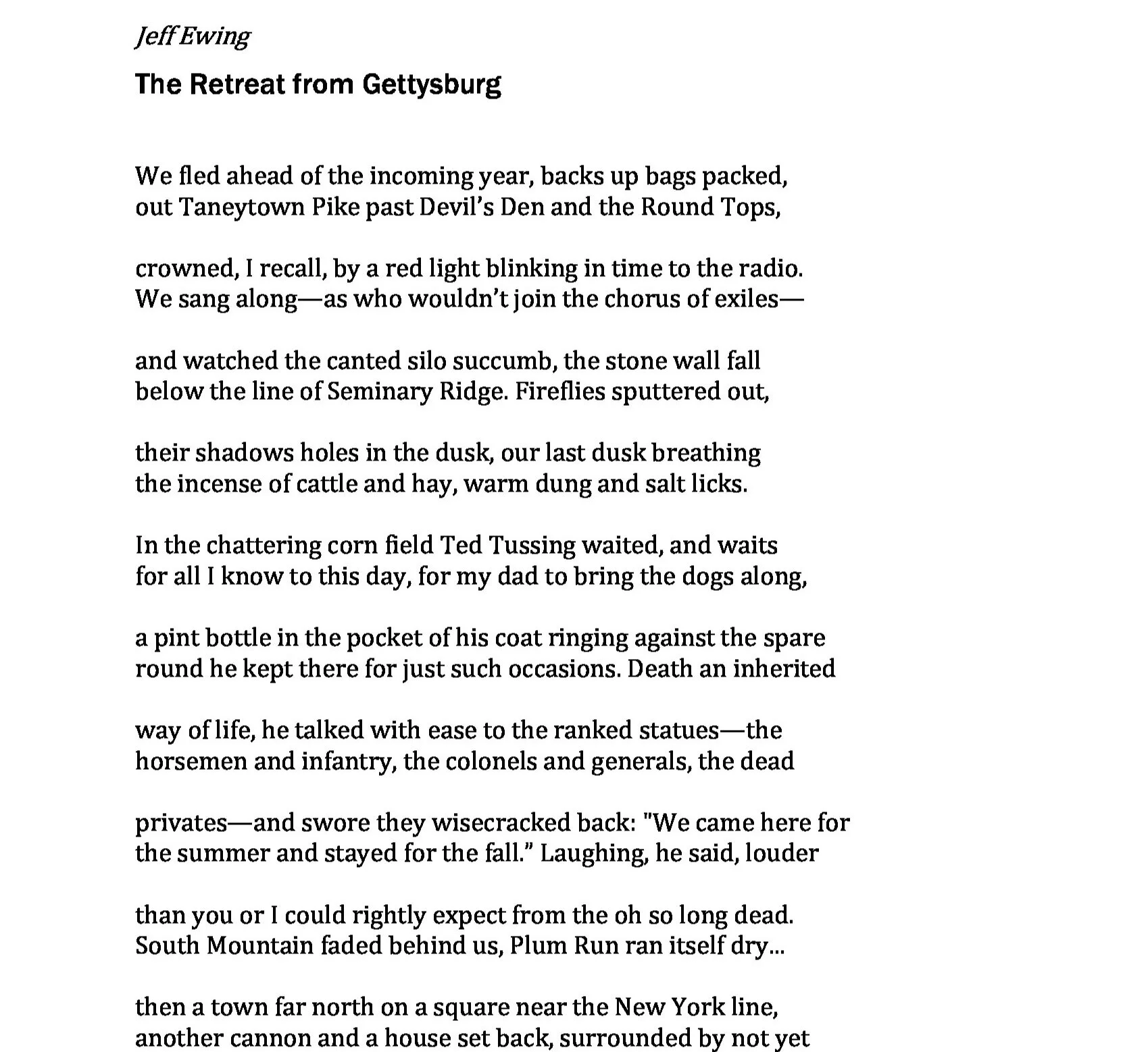 Jeff Ewing, "The Retreat from Gettysburg" — River Heron Review
