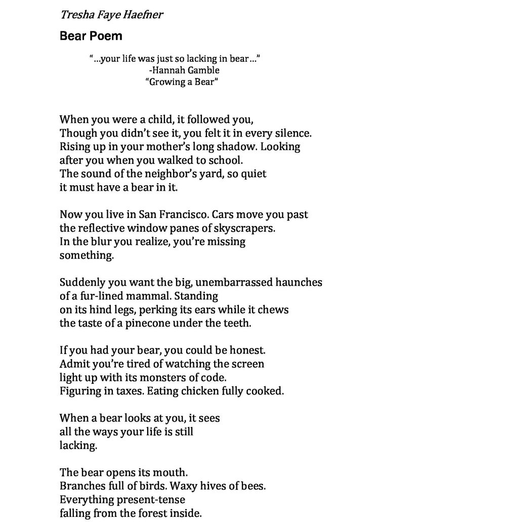 Tresha Faye Haefner, "Bear Poem" — River Heron Review