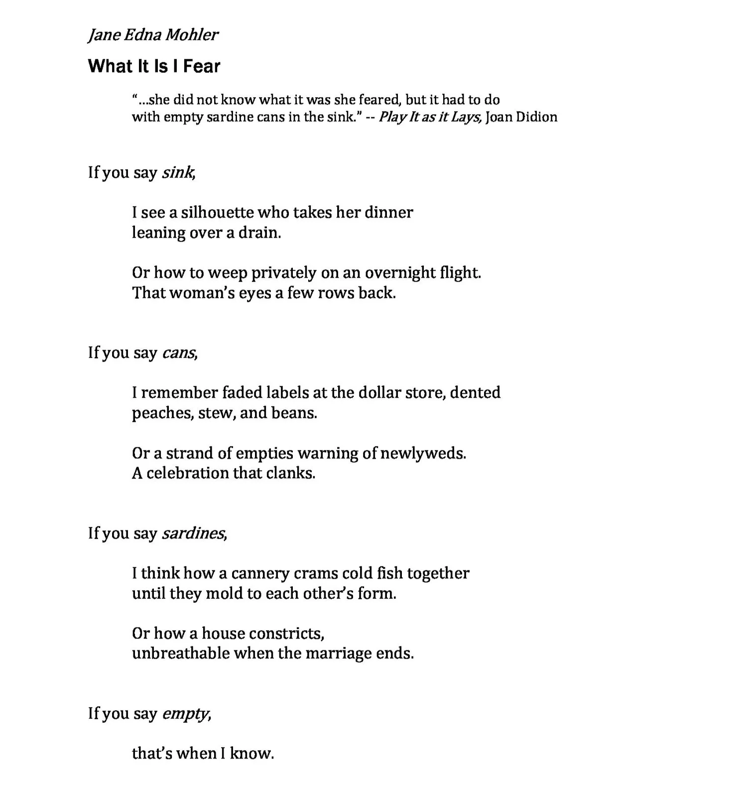 Jane Edna Mohler — River Heron Review