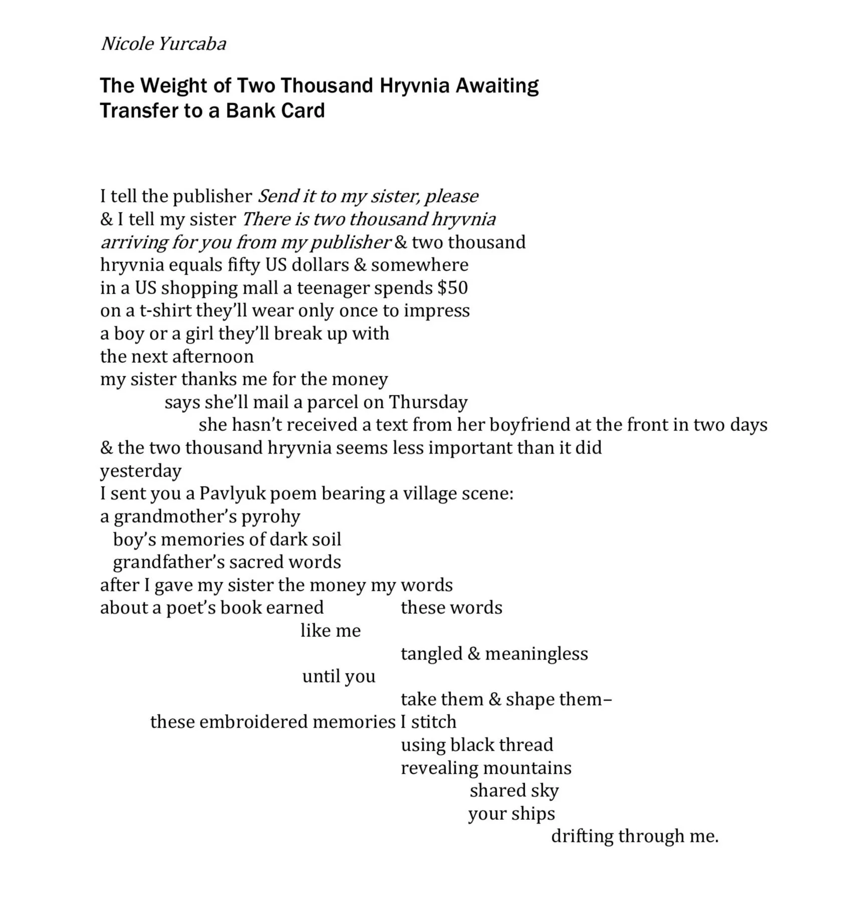 Nicole Yurcaba — River Heron Review