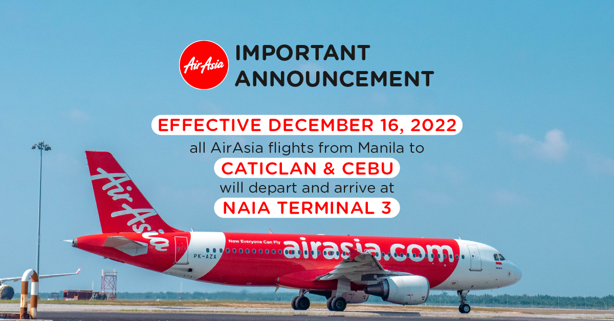 Manila-based AirAsia flights to Cebu and Caticlan to depart from NAIA ...